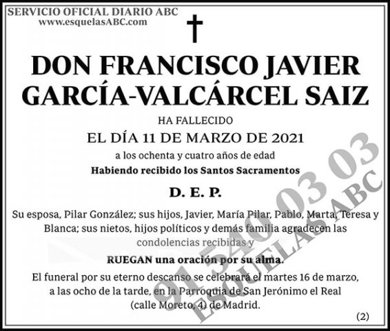 Francisco Javier García-Valcárcel Saiz - Esquelas ABC
