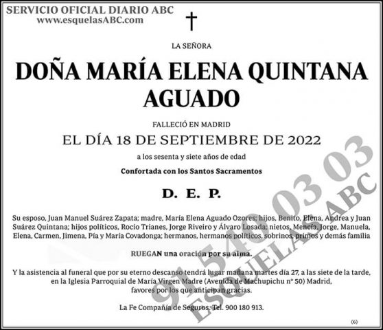 María Elena Quintana Aguado - Esquelas ABC