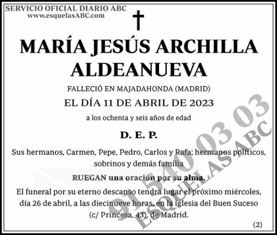 María Jesús Archilla Aldeanueva - Esquelas ABC