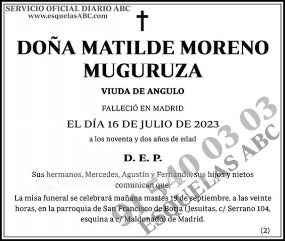 Matilde Moreno Muguruza - Esquelas ABC